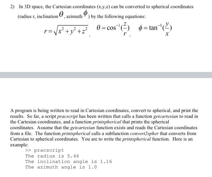 Solved 2 In 3d Space The Cartesian Coordinates X Y Z Can