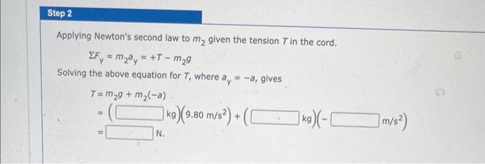 Solved Applying Newton's second law to m2 given the tension | Chegg.com