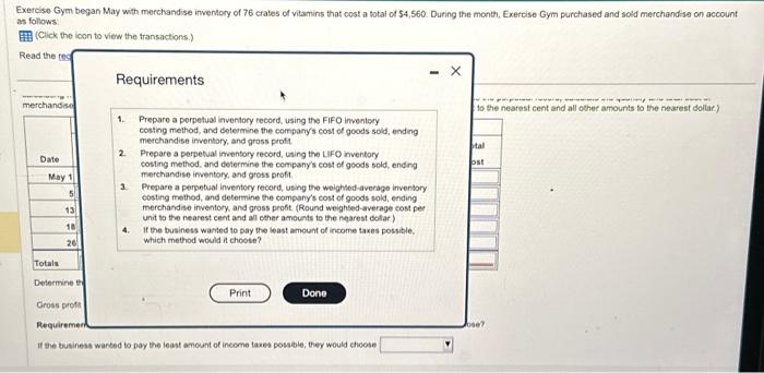 Solved Exercise Gym began May with merchandise inventory of | Chegg.com