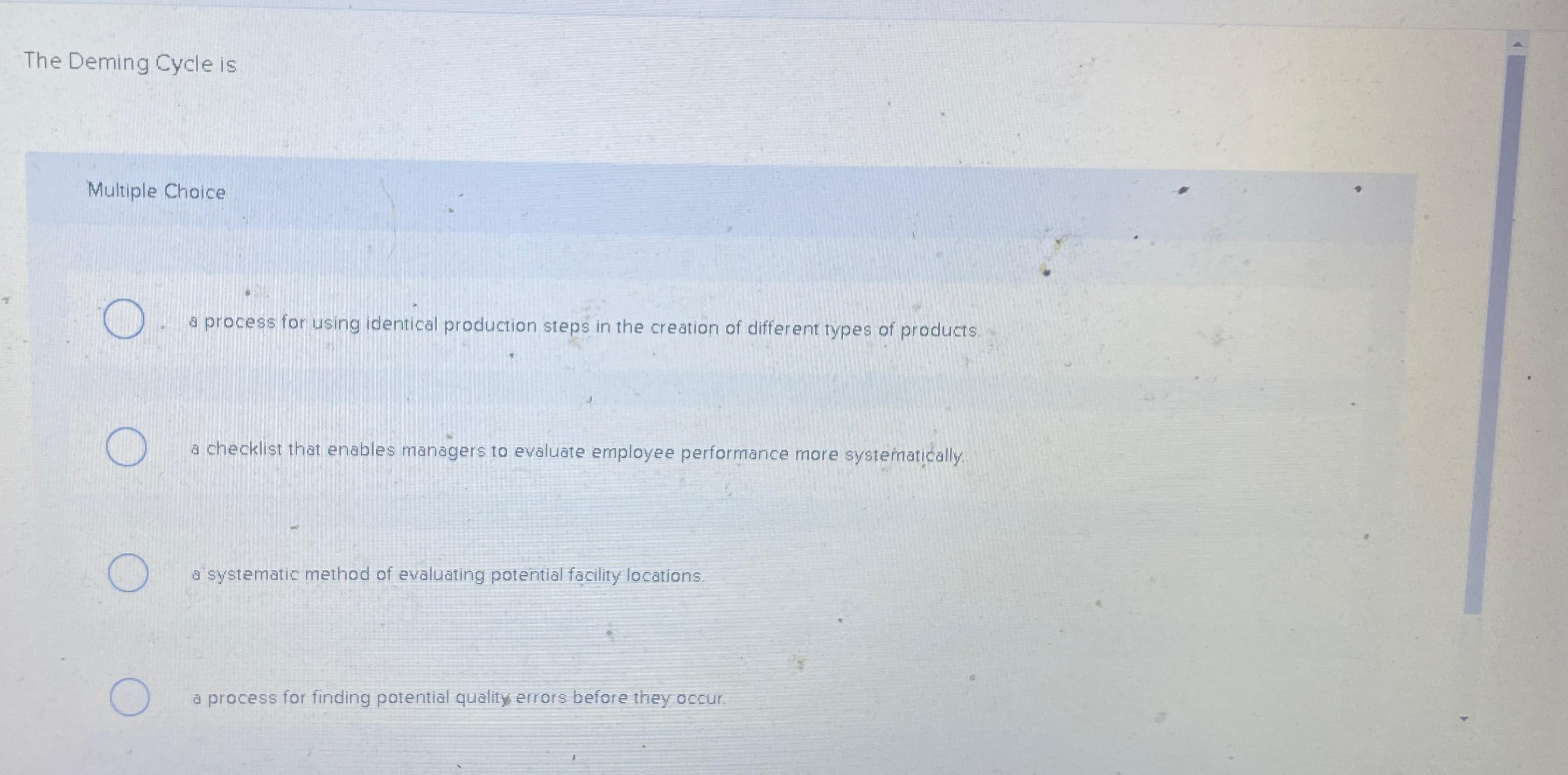 Solved The Deming Cycle isMultiple Choicea process for using | Chegg.com