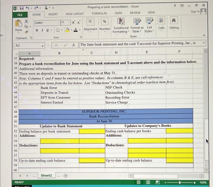 Solved ? - 6 x 5 Preparing a bank reconciliation - Excel x | Chegg.com