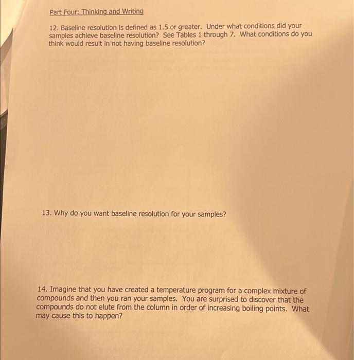 Solved Part Four: Thinking and Writing 12. Baseline | Chegg.com