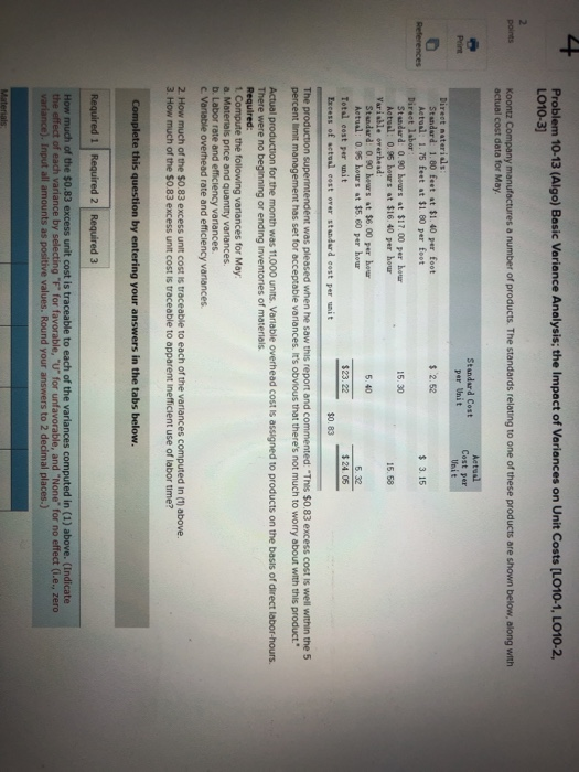 Solved Problem 10-13 (Algo) Basic Variance Analysis; the | Chegg.com