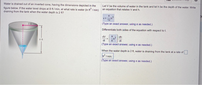 Solved when the water depth is 2 ft, water is draning from | Chegg.com