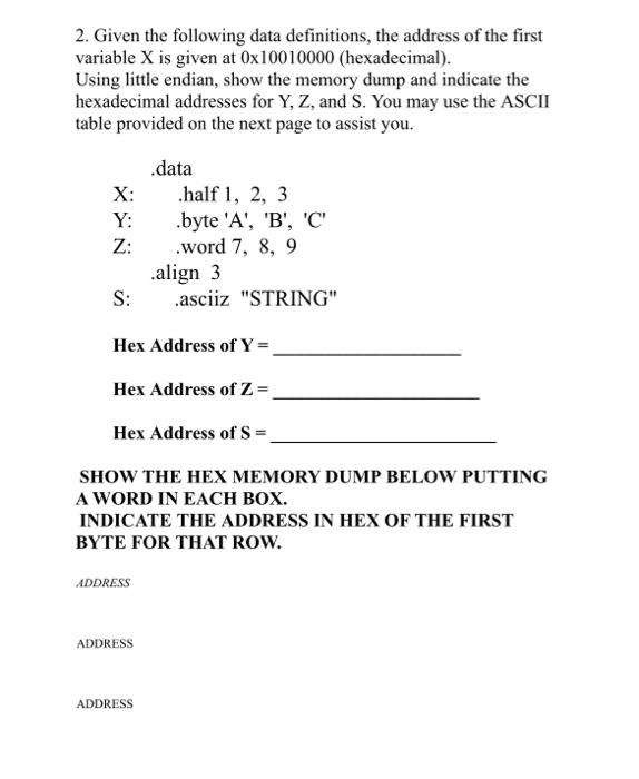Solved 2. Given the following data definitions, the address | Chegg.com