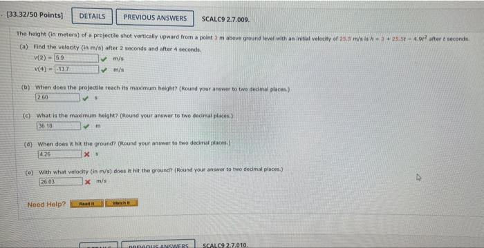 Solved The height (in meters) of a projectile shot | Chegg.com