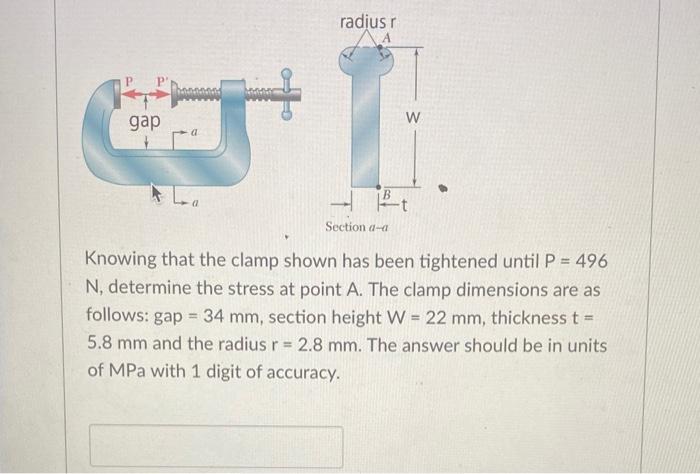 Solved radius gap w T Section - Knowing that the clamp shown | Chegg.com