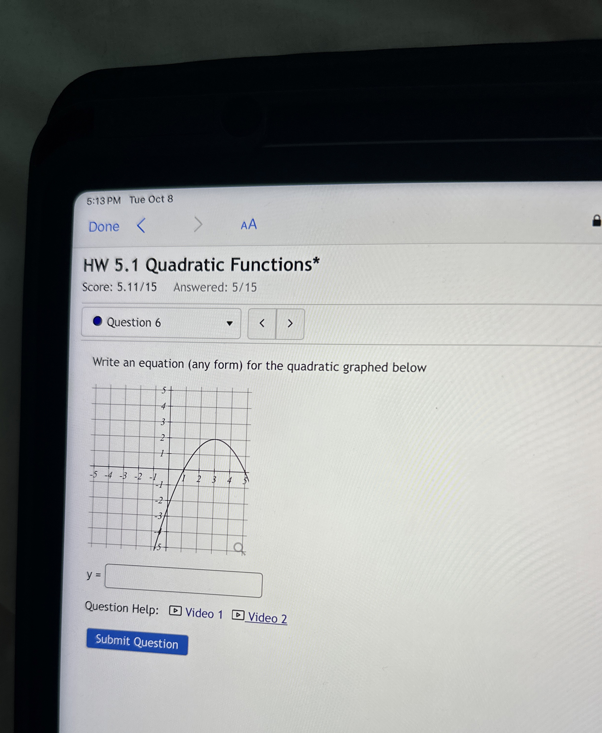 Solved Write an equation (any form) ﻿for the quadratic | Chegg.com