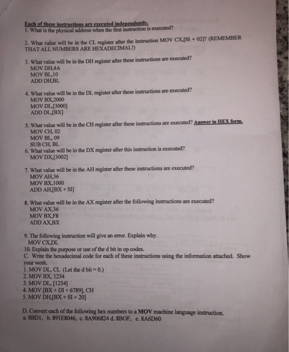 Solved Each of these instructions are executed | Chegg.com
