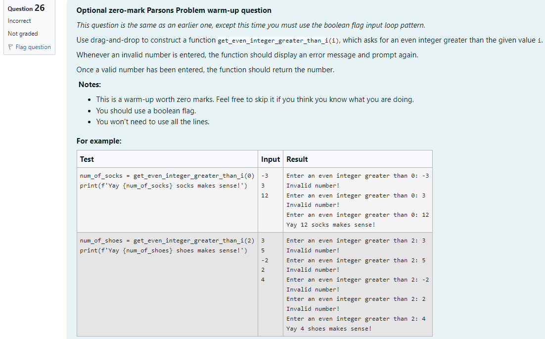 Solved Optional zero-mark Parsons Problem warm-up | Chegg.com