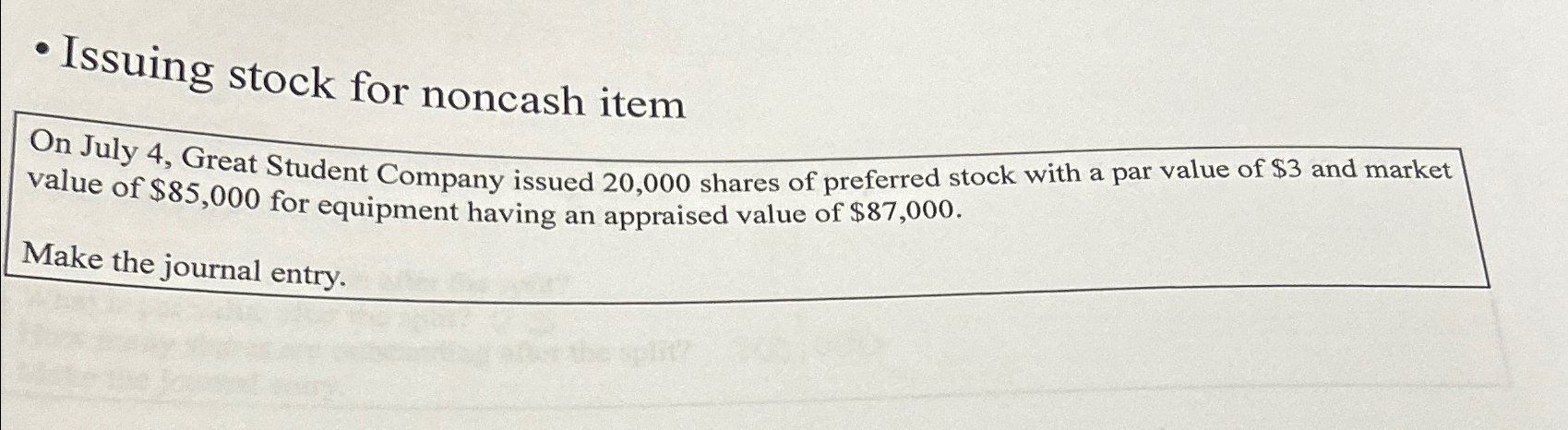 Solved Issuing stock for noncash itemOn July 4, ﻿Great | Chegg.com