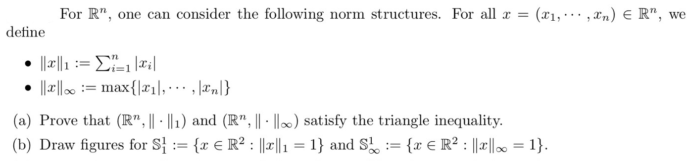 Solved For Rn, ﻿one can consider the following norm | Chegg.com
