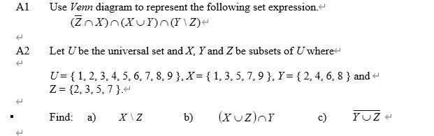 Solved Use Venn diagram to represent the following set | Chegg.com