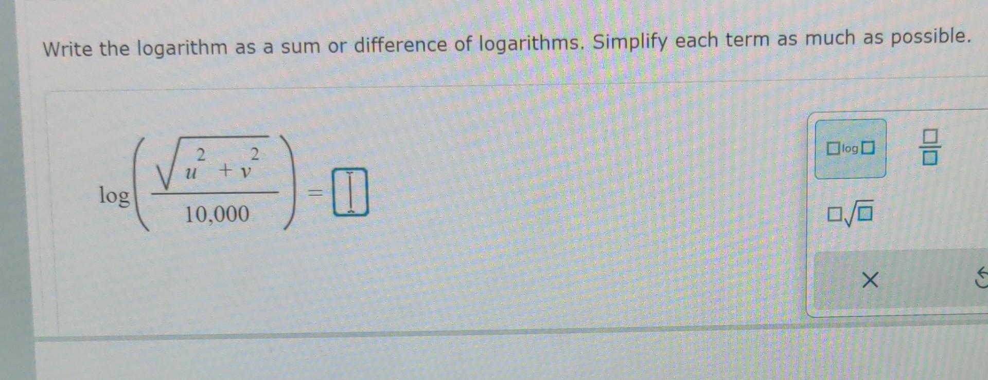 Solved Write the logarithm as a sum or difference of | Chegg.com