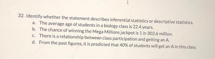 Solved 32. Identify whether the statement describes | Chegg.com