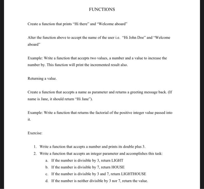 Solved FUNCTIONS Create a function that prints "Hi there" | Chegg.com