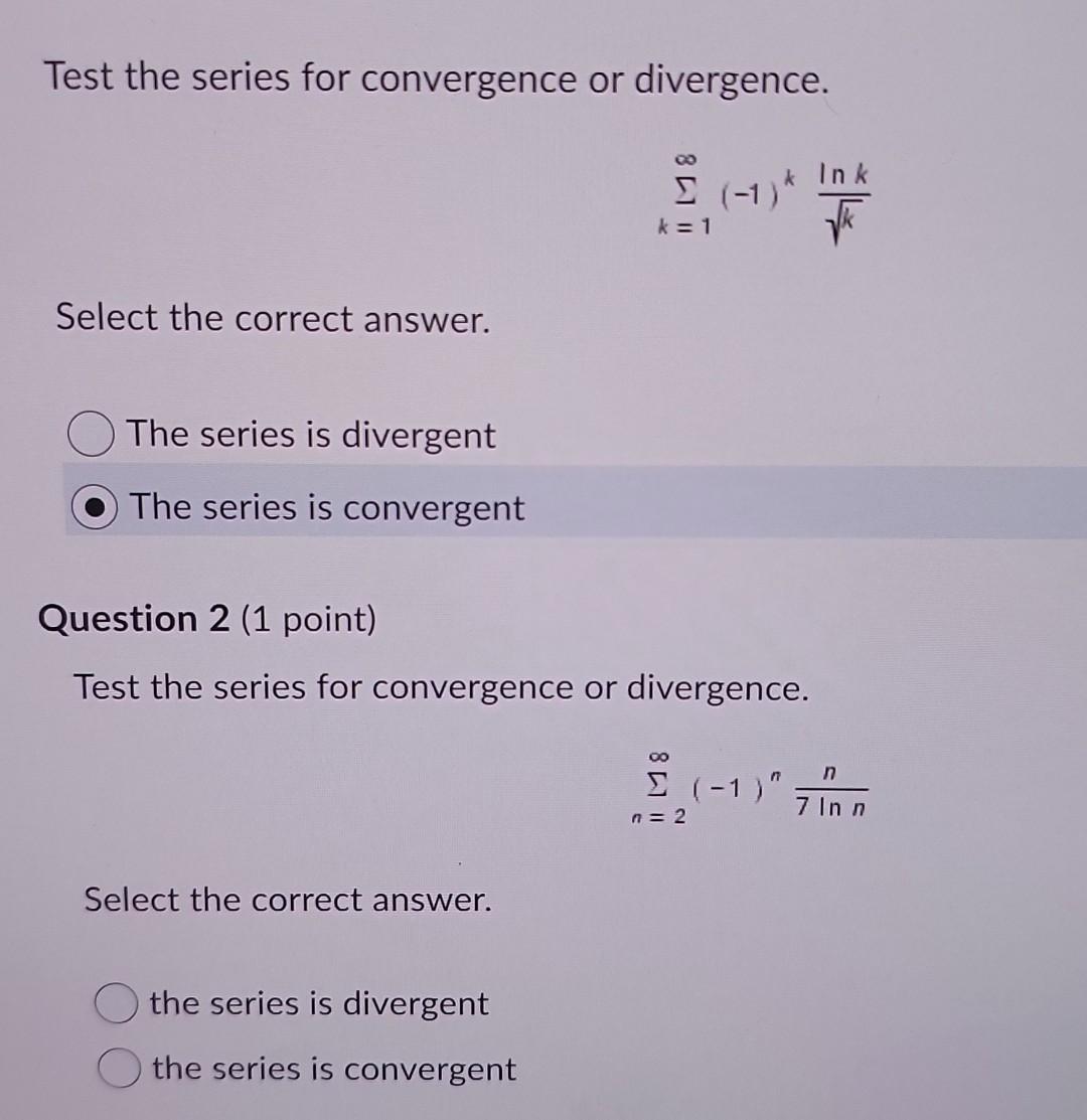 Solved Test the series for convergence or divergence. 5 | Chegg.com