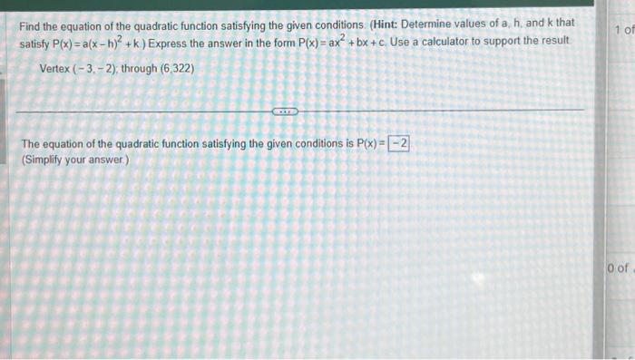 Solved Find the equation of the quadratic function | Chegg.com