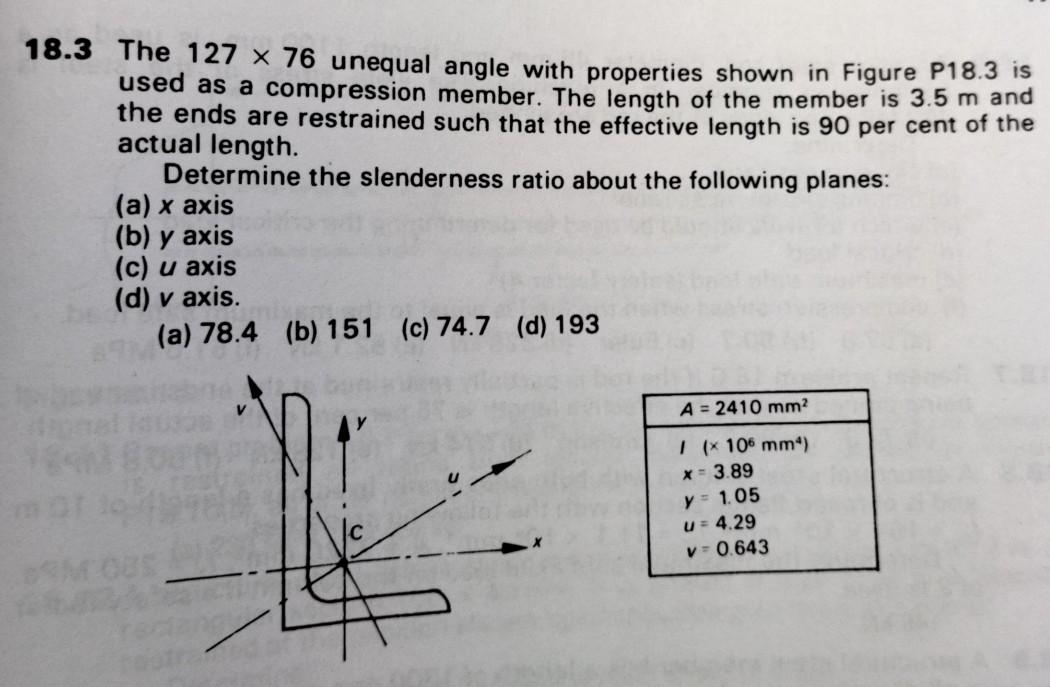 Solved 18.3 The 127 x 76 unequal angle with properties shown | Chegg.com