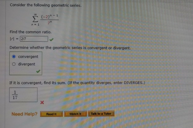 Solved Consider the following geometric series. 00 (-2)n-1 7 | Chegg.com