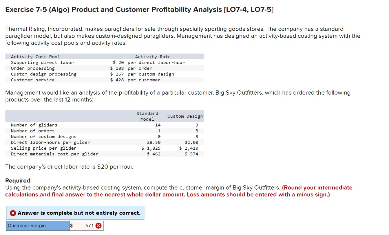 Solved Exercise 7-5 (Algo) ﻿Product and Customer | Chegg.com