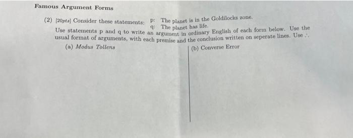 Solved 2 20pts Consider These Statements P The Planet 