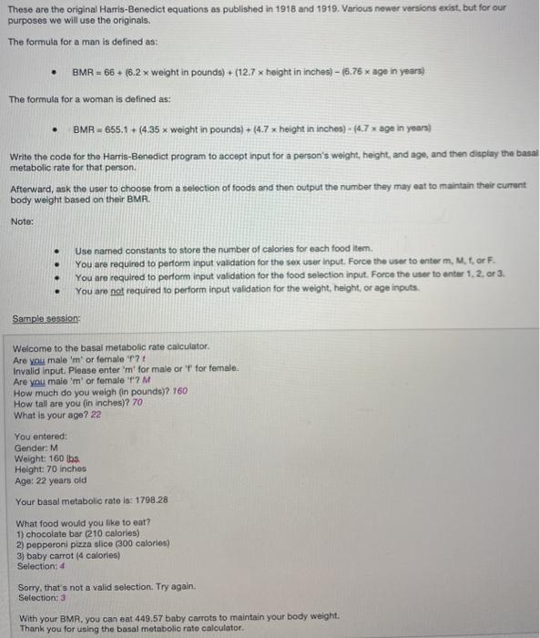 Solved These are the original Harris-Benedict equations as | Chegg.com