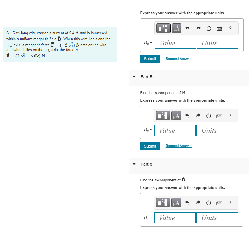 Solved A 1.5-m-long wire carries a current of 5.4A and is | Chegg.com