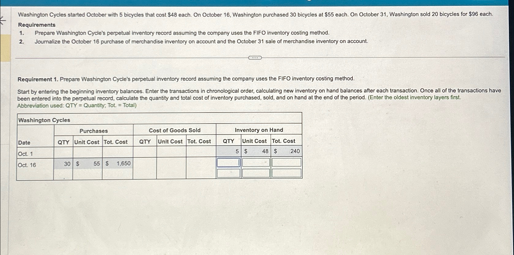 Solved RequirementsPrepare Washington Cycle's perpetual | Chegg.com