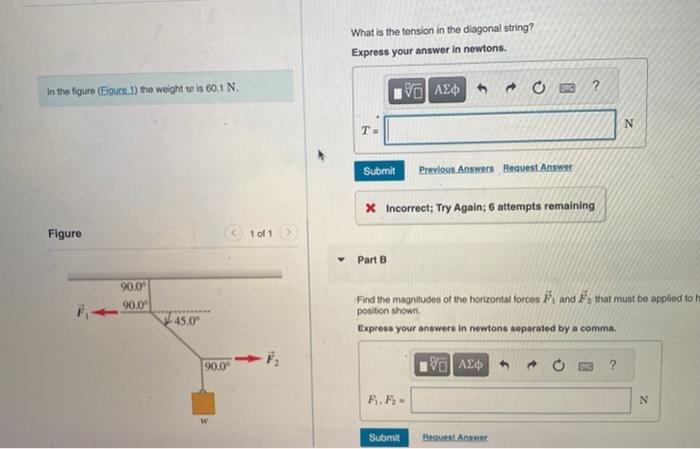 Solved What is the tension in the diagonal string? Express | Chegg.com