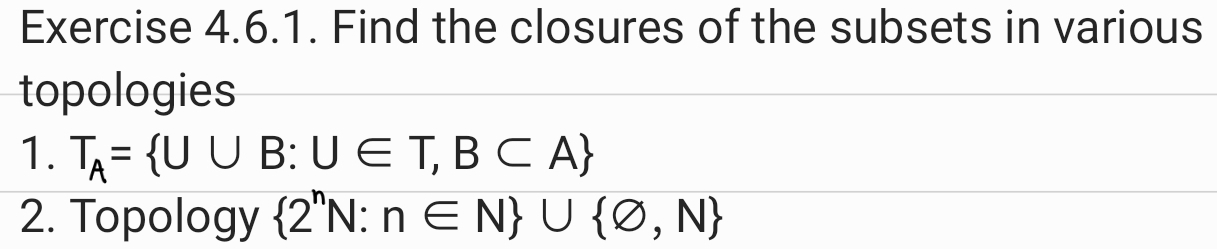 Solved Exercise 4.6.1. ﻿Find the closures of the subsets in | Chegg.com