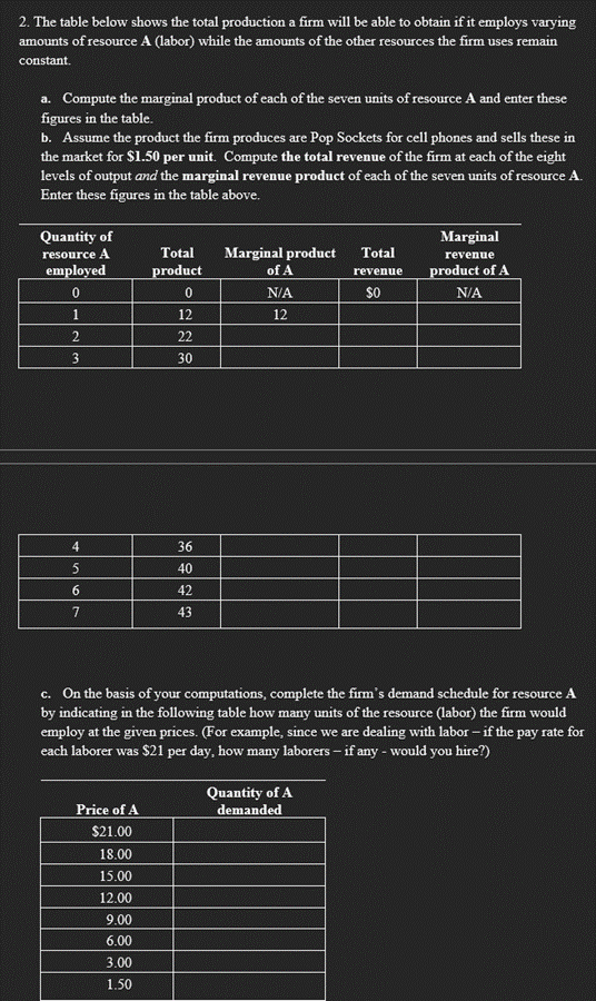 Solved The table below shows the total production a firm | Chegg.com