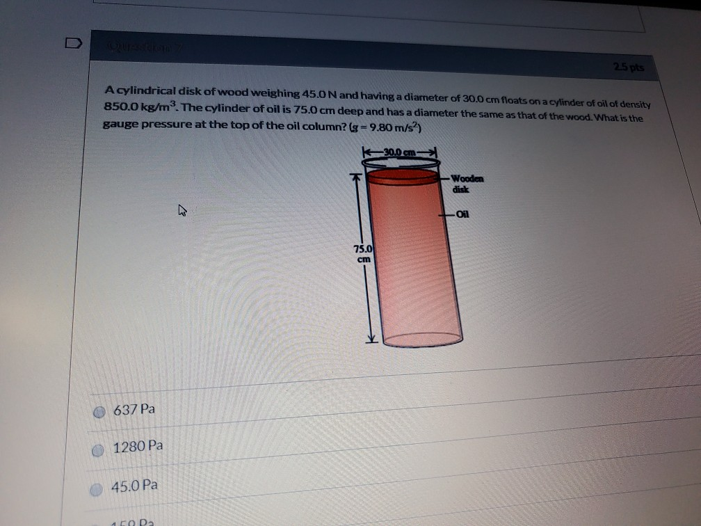 Solved 25 pts A cylindrical disk of wood weighing 45.0 N and | Chegg.com