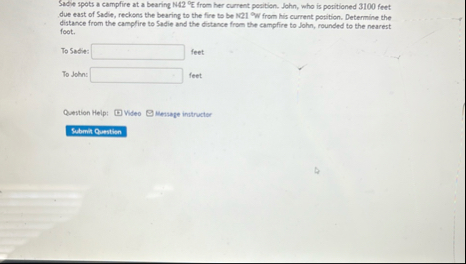Solved Sadie spots a campfire at a bearing 1422°E ﻿from her | Chegg.com