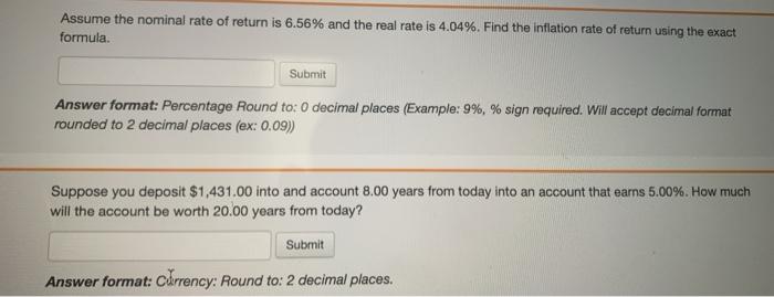 Solved Assume the nominal rate of return is 6.56% and the | Chegg.com