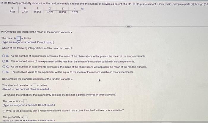 Solved (c) Compute and interpret the mean of the random | Chegg.com