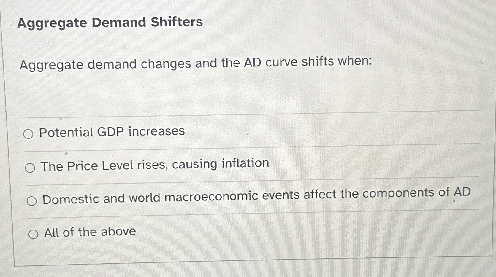 Solved Aggregate Demand ShiftersAggregate demand changes and | Chegg.com