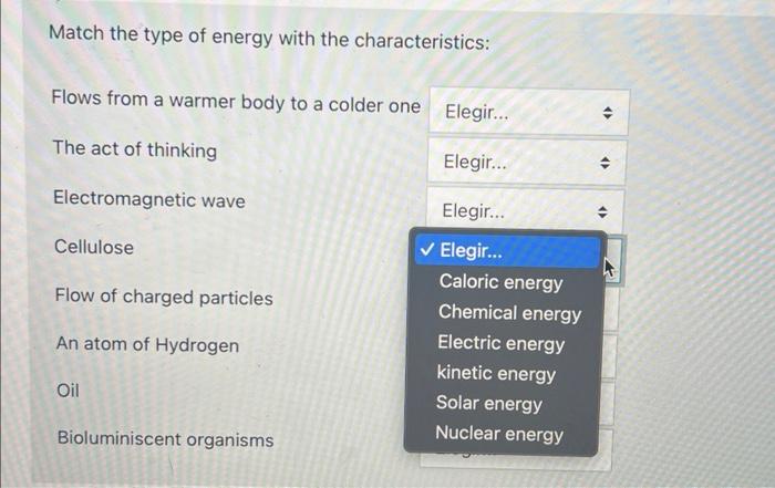 Solved Match the type of energy with the characteristics: | Chegg.com
