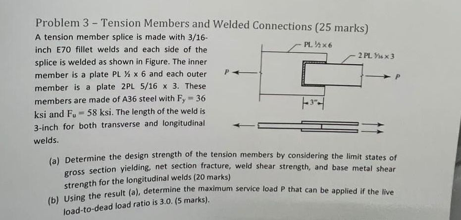 Solved Problem 3 - ﻿Tension Members and Welded Connections | Chegg.com