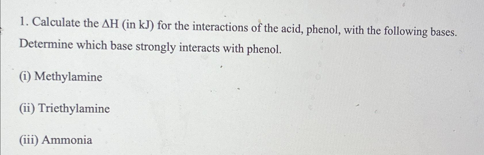 Solved Calculate the ΔH (in kJ ) ﻿for the interactions of | Chegg.com