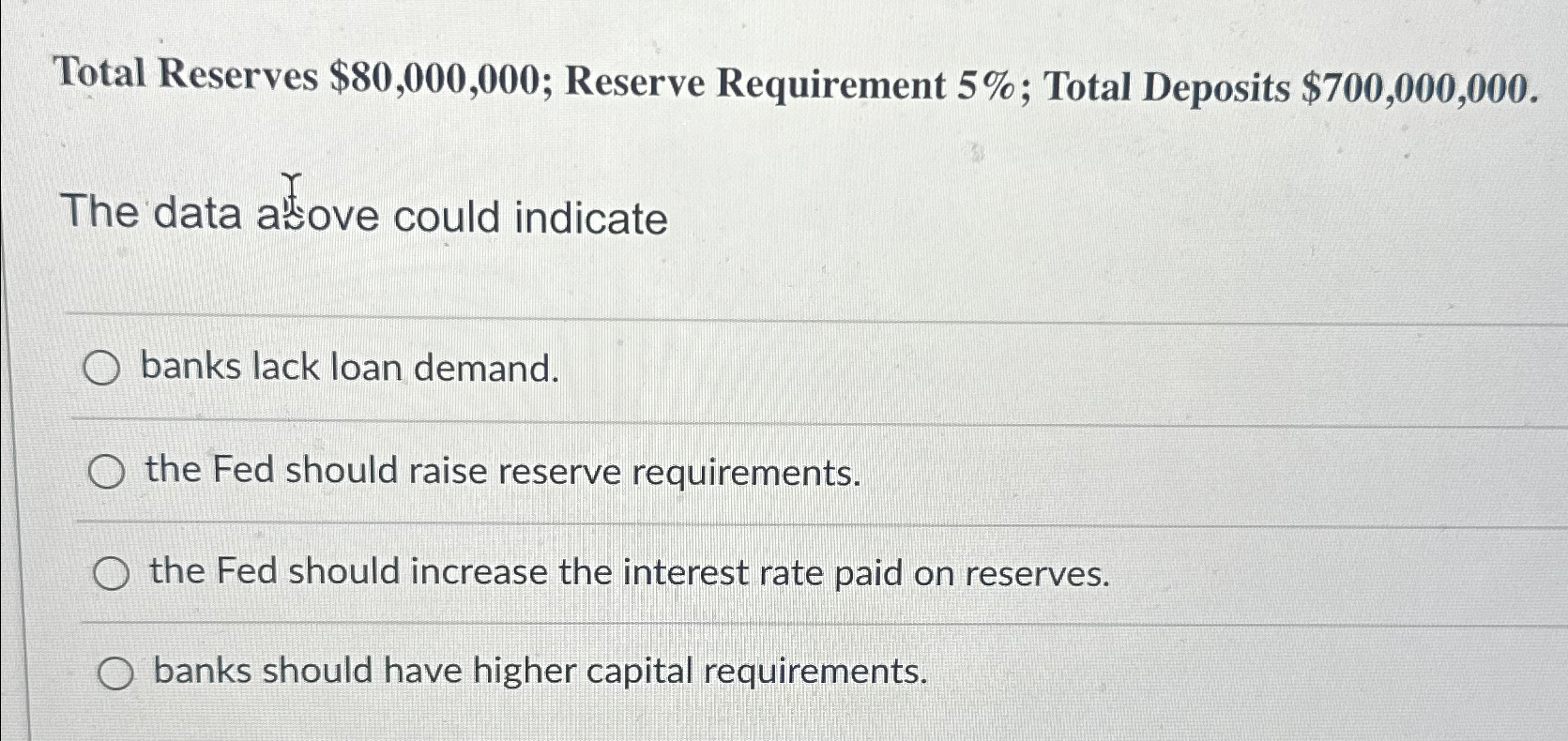 Solved Total Reserves $80,000,000; Reserve Requirement 5%; | Chegg.com