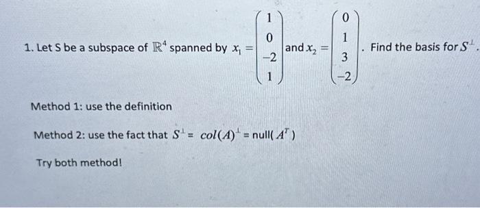 Solved 1. Let S be a subspace of R4 spanned by x1=⎝⎛10−21⎠⎞ | Chegg.com
