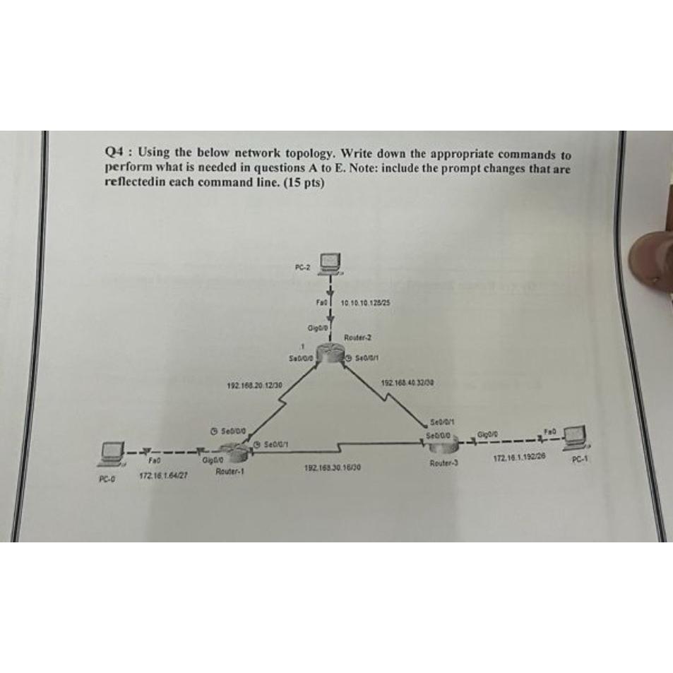 Solved Q4 ﻿: Using the below network topology. Write down | Chegg.com