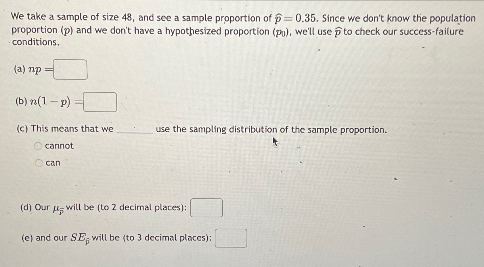 Solved We take a sample of size 48 , ﻿and see a sample | Chegg.com