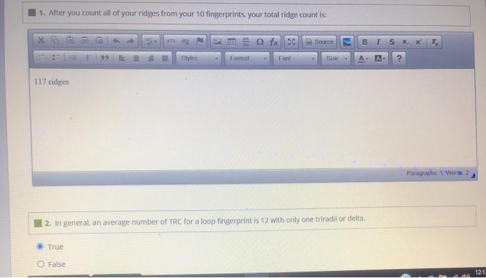 Solved 1. After you count all of your ridges from your 10 | Chegg.com
