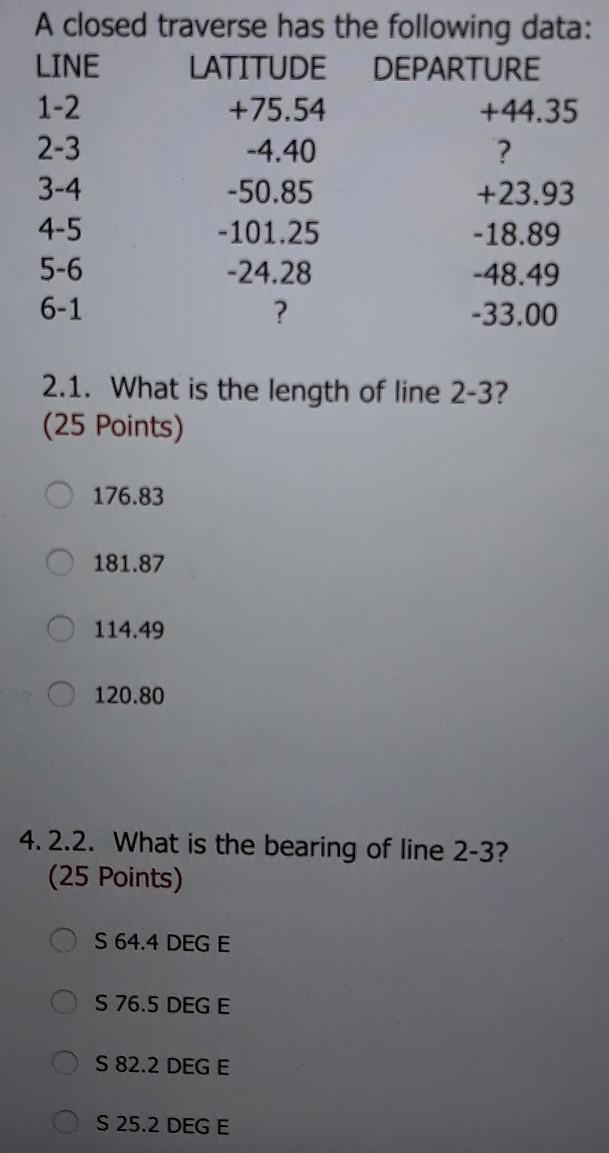 Solved A closed traverse has the following data: LINE | Chegg.com
