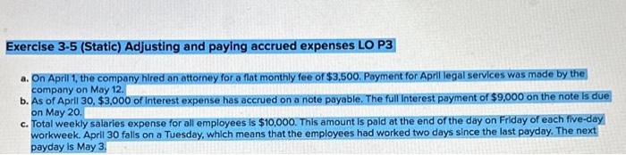Solved Exercise 3-5 (Static) Adjusting and paying accrued | Chegg.com