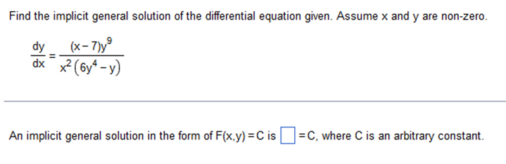 Solved Find the implicit general solution of the | Chegg.com