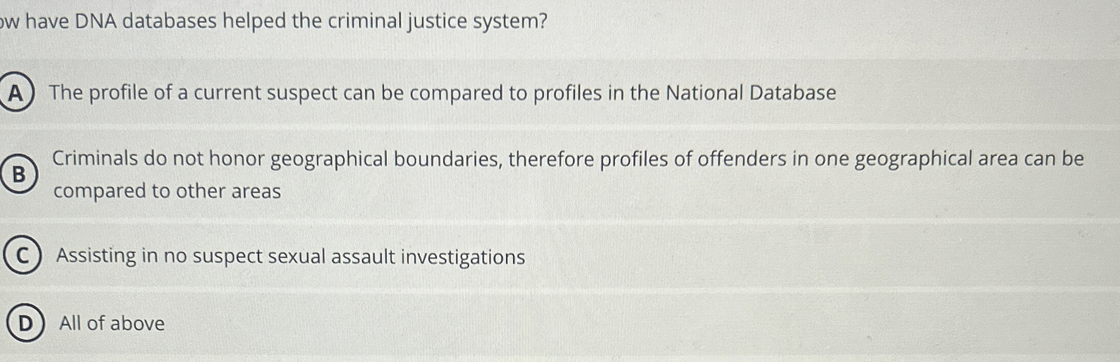 Solved w have DNA databases helped the criminal justice | Chegg.com