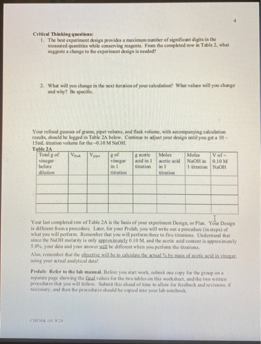 Critical Thinking questions 1. The best experiment | Chegg.com